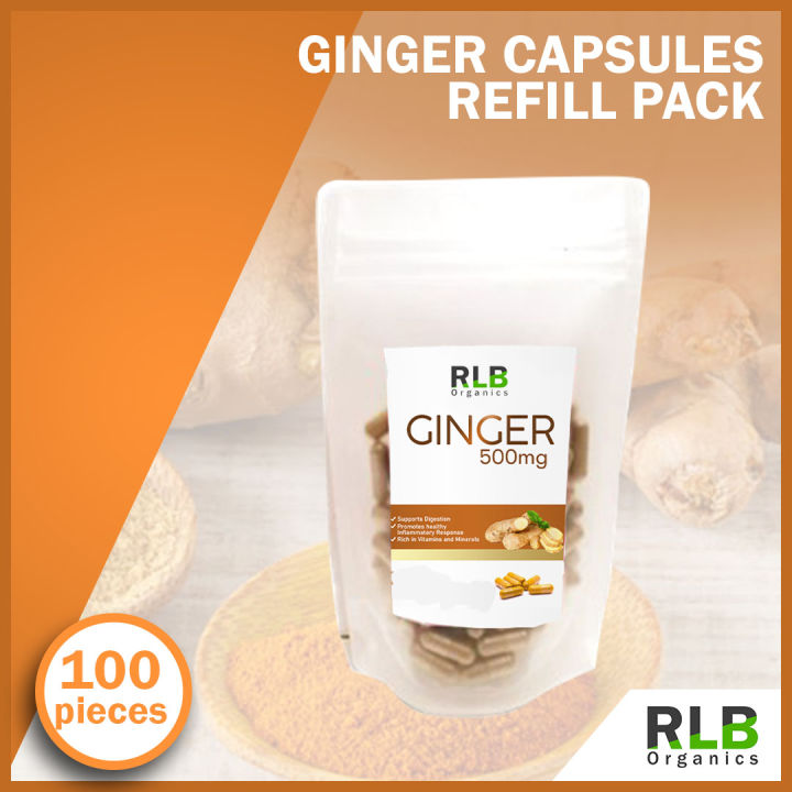 100 Capsules Organic Ginger Capsules Refill Pack Nutrient Rich Herbal ...