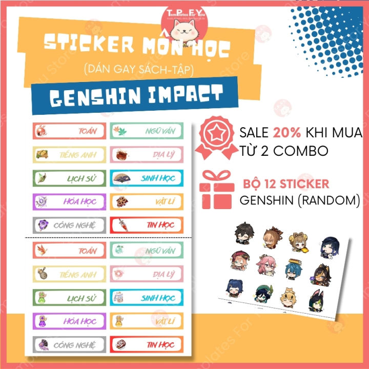 Sticker Môn Học Dễ Thương Genshin Impact - Sticker Ham Học - Set 10 ...