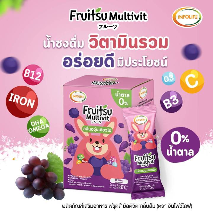 Fruitsu Multivit วิตามินรวมสำหรับเด็กเสริมภูมิคุ้มกัน ต้านหวัดภูมิแพ้ บำรุงสมองเสริมความจำ หัวไว ...