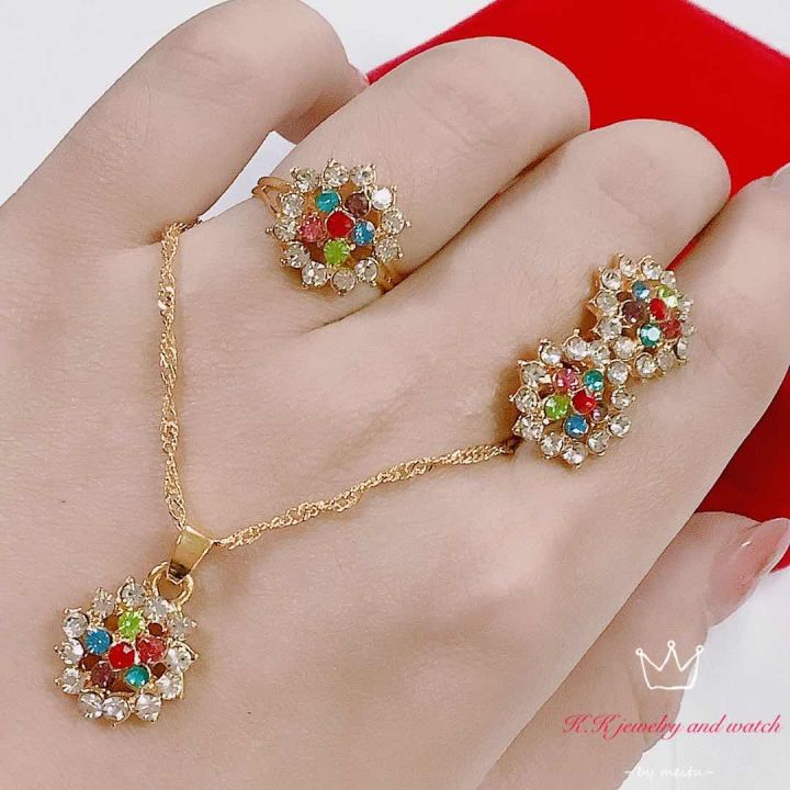 24k bangkok gold 3in1 set adjustable ring free box | Lazada PH