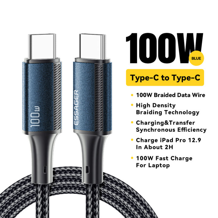 Essager 100W 5A Type C Cable PD USBC Type-C Cord Fast Charging USB2.0 480Mbps For iPhone16 15 ...
