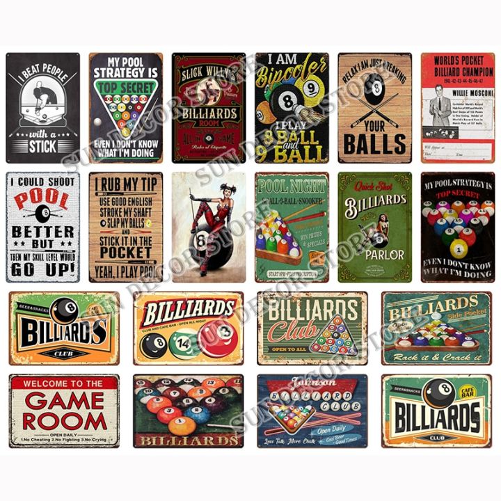 Retro Billiards Metal Sign Plaque Shabby Chi Vintage Funny Tin Wall ...