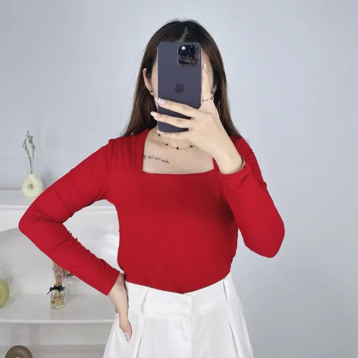 Squareneck blouse Long sleeve | square neck top | Atasan Squareneck ...