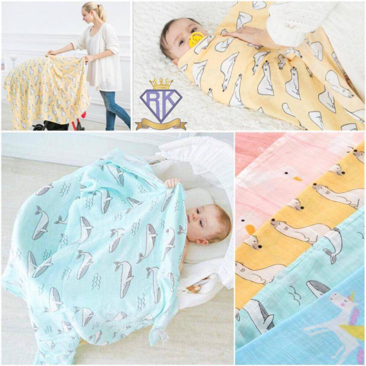 C0022 ผ้าอ้อมแบมบู ผ้าห่อตัวมัสลินแบมบู ทอ2ชั้น ขนาด 120 x120cm ...