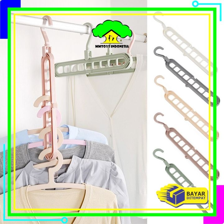 MI-C126 C159 Magic Hanger Baju 9 Lubang / Hanger Pakaian 5in1 Gantungan Baju / Handuk Plastik ...