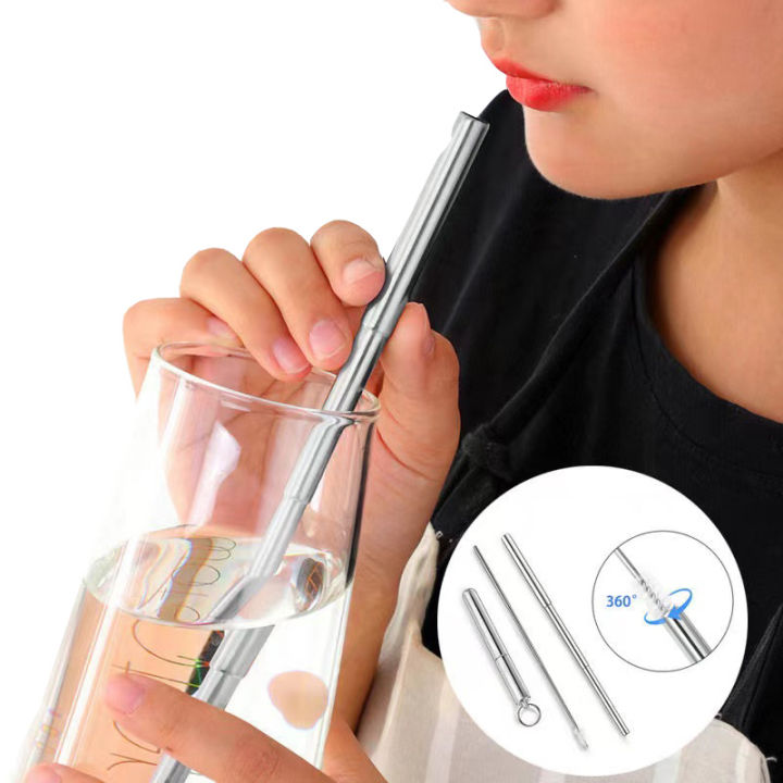 304 Stainless Steel Metal Straw Reusable Telescopic Straw with Cleaning ...