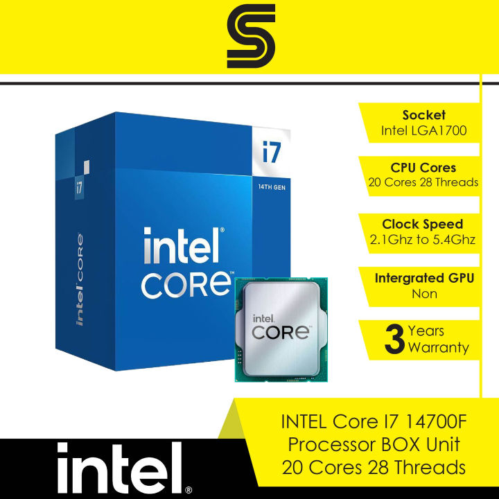 INTEL Core I7 14700F Box Unit 2.1Ghz to 5.4Ghz 14th Gen LGA1700 ...