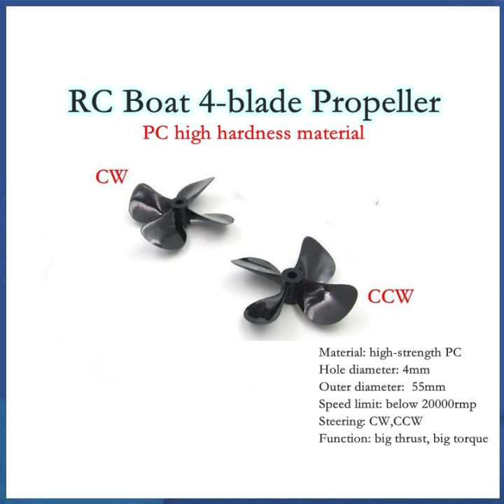 RC Boat Propeller PC 4-Blade 55mm Prop Hole 4mm High hardness CW/CCW ...