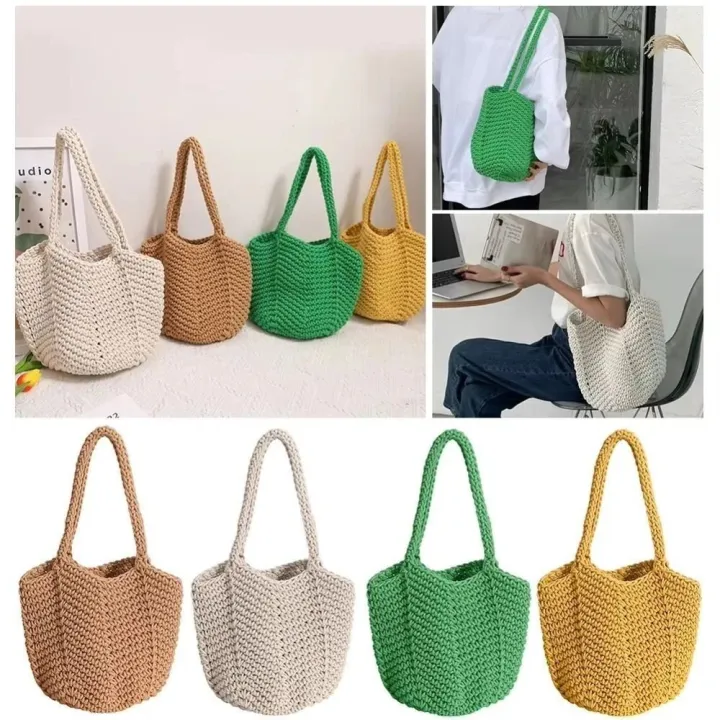 MISCAR ย้อนยุค กระเป๋าถักโครเชต์ แบบเกาหลี ความจุขนาดใหญ่ ถุงช้อปปิ้ง ...
