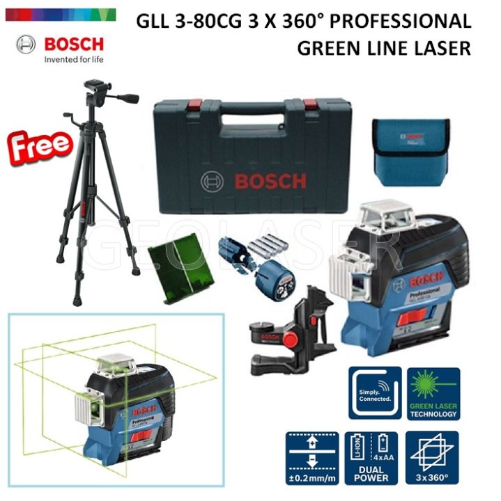 BOSCH GLL 3-80 CG 3 X 360 DEGREE PROFESSIONAL GREEN LINE LASER LEVEL WITH BT 150 TRIPOD | Lazada