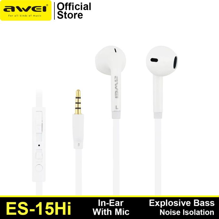 Awei ES-15Hi Wired Earphones 3.5mm Jack Mini Stereo Headphone with Mic Super Bass Headset HiFi ...