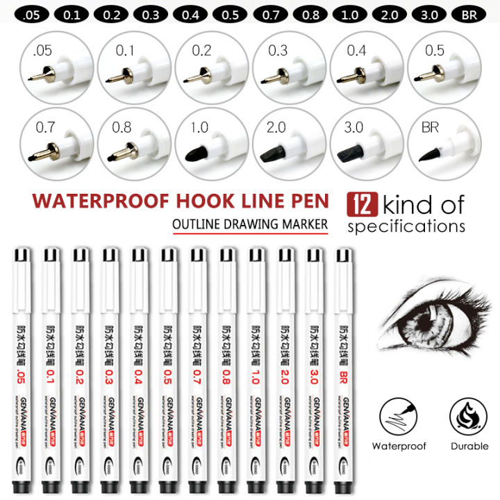 [Manila Stock]12Pcs Drawing Pen Waterproof Pigment liner Fineline Sketch Cartoon Marker Hook ...