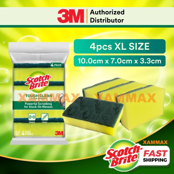 3M Scotch Brite 4 Pieces Tough Clean Scrub Sponge / Value Pack Heavy ...