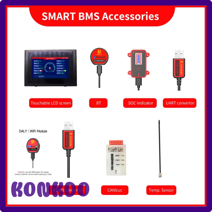 [KONKDO] Daly BMS Accessory Bluetooth USB to UART RS485 Cable CANbus Light Board Touch LCD ...