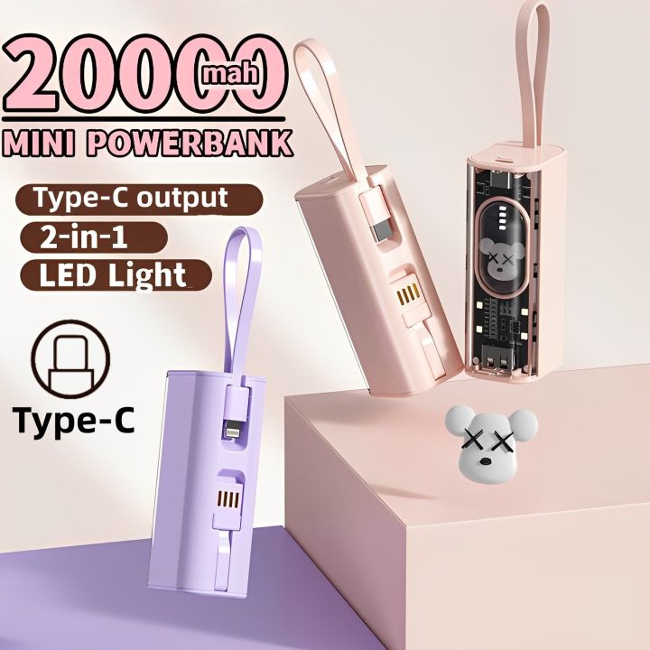powerbank mini pocket 20000mAh power bank built in 2 cables and led ...