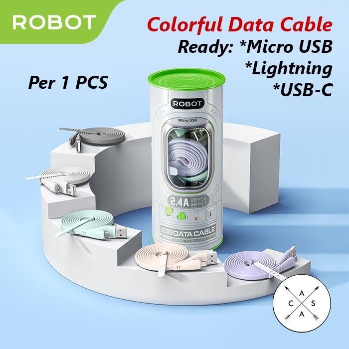 Robot RAC100 USB-C Type C Kabel Data 2.4A Cable Colorful Satuan ...