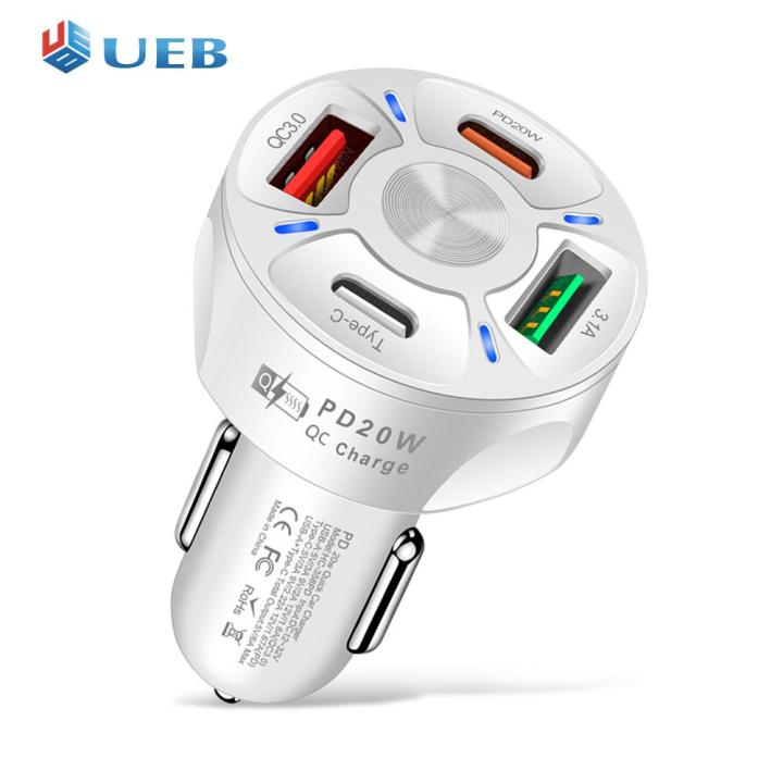 4 Ports Dual USB Type-C PD 20W Car Charger Auto Quick Fast Charging ...