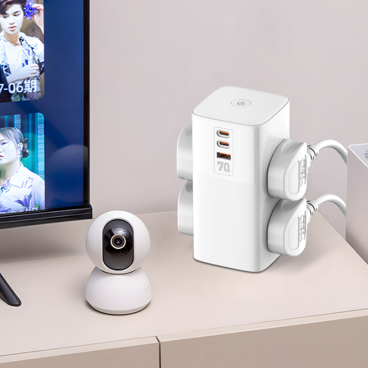 Smart 70W USB Power Extension Socket Tower Vertical Power Strip Cord 2M ...
