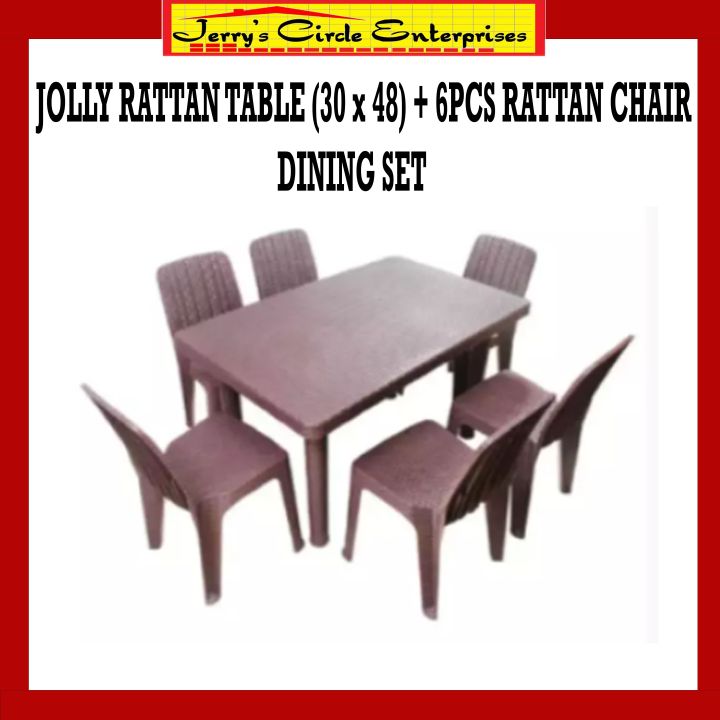 [INSTOCK] JOLLY RATTAN TABLE (30 x 48) + 6PCS RATTAN CHAIR / DINING SET ...