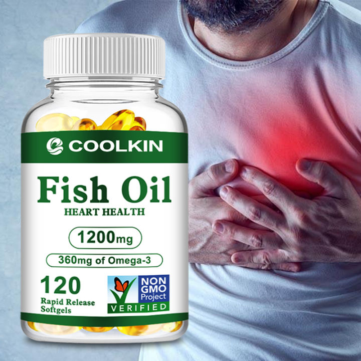 Coolkin Fish Oil OMEGA 3 Capsules Rich In DHA & EPA for Healthy Heart Strengthen Brain Improve ...
