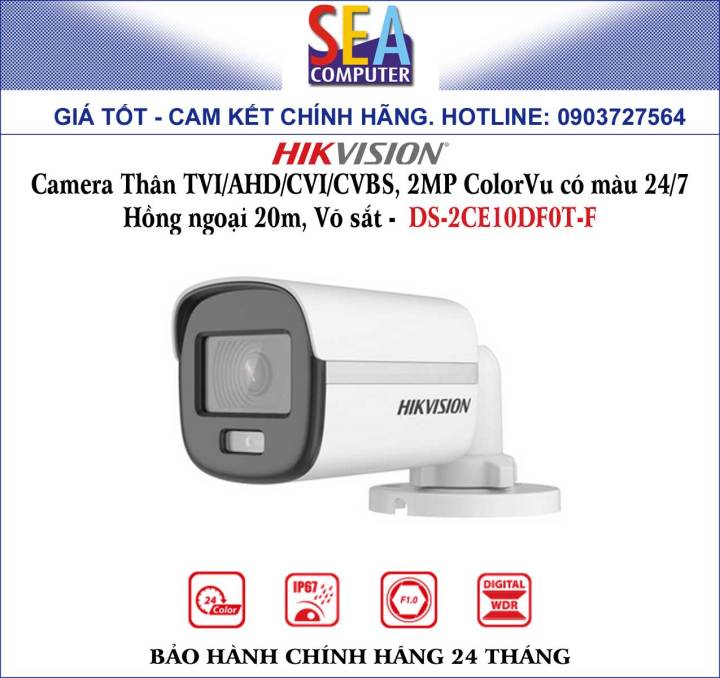 HIKVISION Camera Thân TVI/AHD/CVI/CVBS, 2MP ColorVu có màu 24/7 Hồng ...