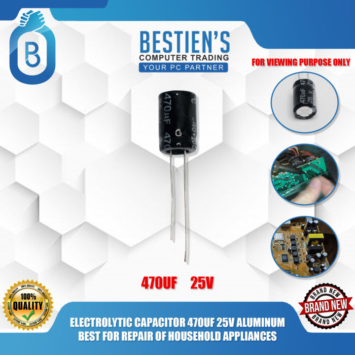 ELECTROLYTIC CAPACITOR 470UF 25V ALUMINUM, BEST FOR REPAIR OF HOUSEHOLD ...