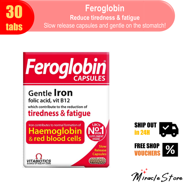 Vitabiotics Feroglobin Slow Release Capsules 30tabs Iron Folic Acid B12 ...