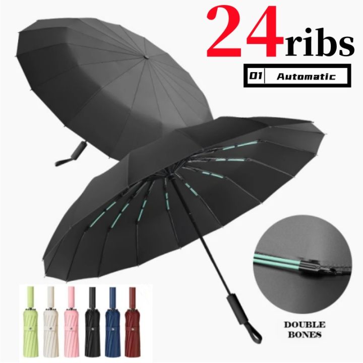 COD High-Quality 24 Ribs Automatic Umbrella Storm Resistant Large ...