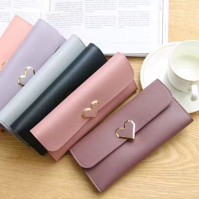 KIKI Ph Korean heart wallet three fold long wallet pu leather | Lazada PH