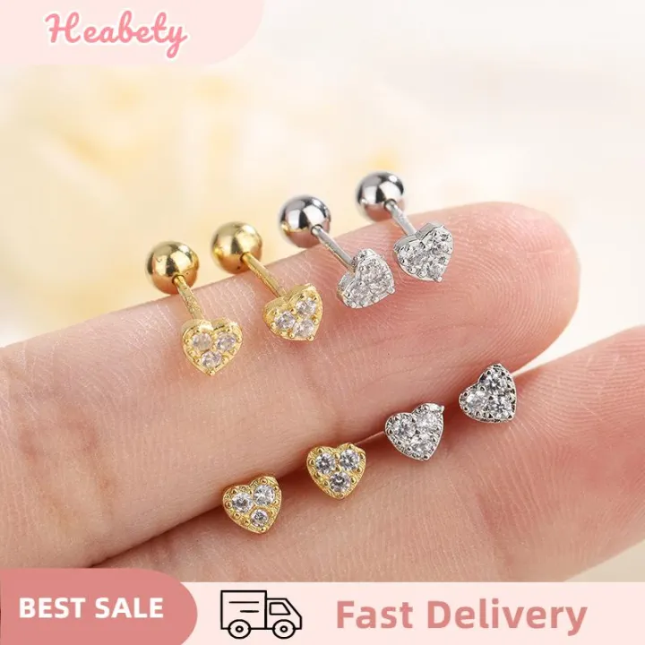 Heabety 1Pair Mini Hearts Ear Bone Nail Spiral Stud Earrings For Women ...