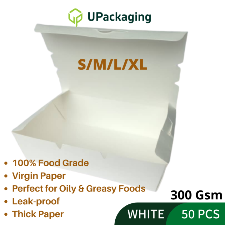 [50 Pcs] WHITE Paper Lunch Box white Bento Box Paper Food Box ...