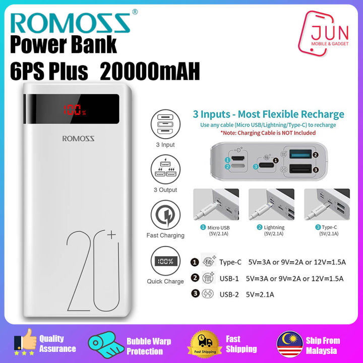 Original ROMOSS 20000mAH Power Bank 6PS Plus | Lazada