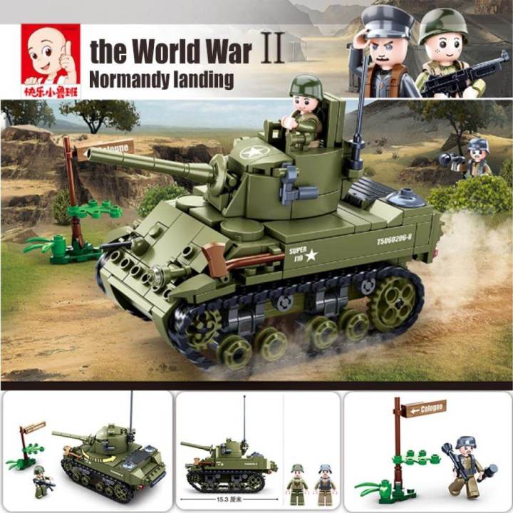 344Pcs Military WW2 M5 Stuart Light Tank Building Blocks US Soviet Army Weapons Vehicles Bricks ...