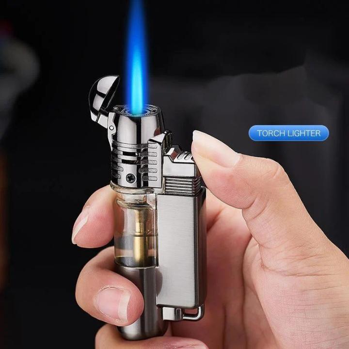 Metal Mini Butane Gas Lighter Visible Gas Window Jet Blue Flame Spray ...
