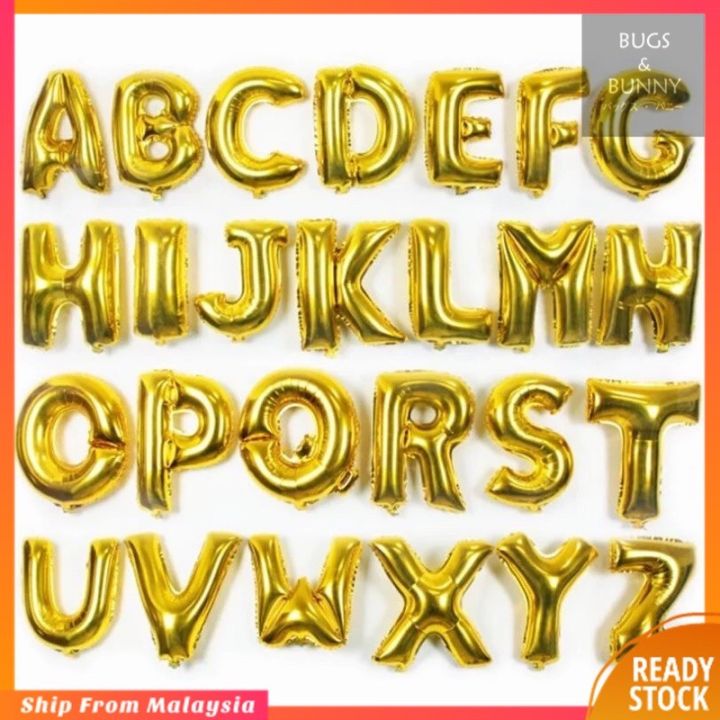 16inch Balloon Alphabet Letter Number Gold Belon Nombor Belon Huruf ...