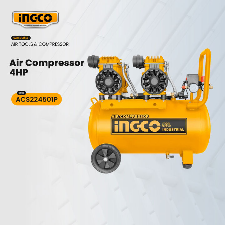 Ingco 4HP ACS224501P 50L Industrial Air Compressor Oil-Free System 100% ...