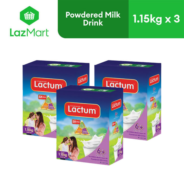 Lactum 6+ Plain 3.45kg (1.15kg x 3) Powdered Milk Drink for Children 6 ...