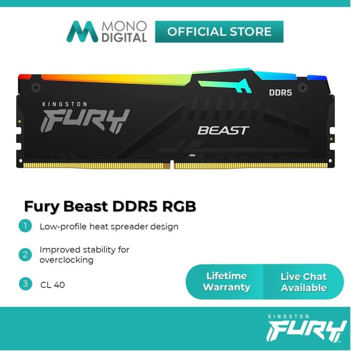 Kingston Fury Beast Black/White RGB DDR5 5200/5600/6000 MHz DIMM Memory RAM (8GB/16GB/32GB/64GB ...