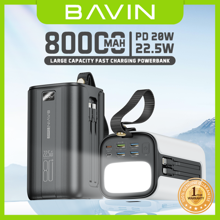 BAVIN PC1057S 80000mAh 22.5W Fast Charging Powerbank w/ LED Indicator & Flashlight for Micro ...