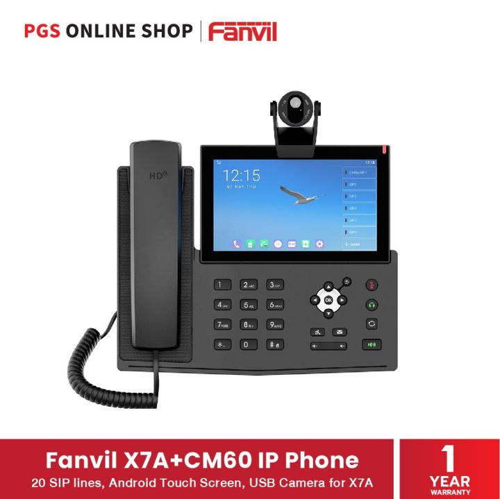 Fanvil X7A+CM60 IP Phone (โทรศัพท์สำนักงาน) 20 SIP lines, Android Touch Screen, USB Camera for ...