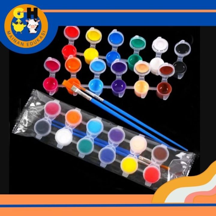 Cat Akrilik Lukis 12 Warna 3ml + FREE 2 Kuas Melukis | Lazada Indonesia