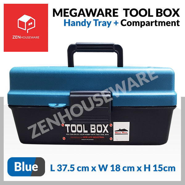 ZENHOUSEWARE Megaware Handy Durable Utility Tool Box Storage Container with Carrying Tray ...