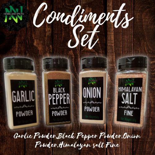 CONDIMENTS SET/GARLIC POWDER/ONION POWDER/BLACK PEPPER POWDER/HIMALAYAN ...