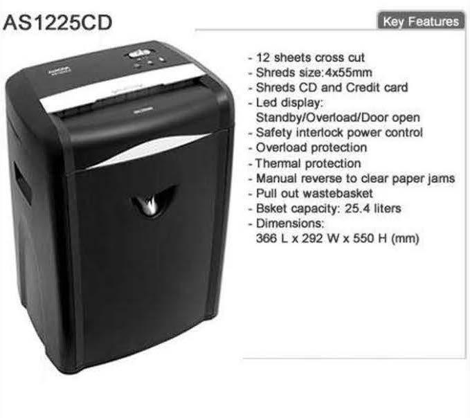 Aurora AS1225CD Paper Shredder 12 Sheets Cross Cut Shredder Heavy Duty Shredding Shred AS 1225 ...