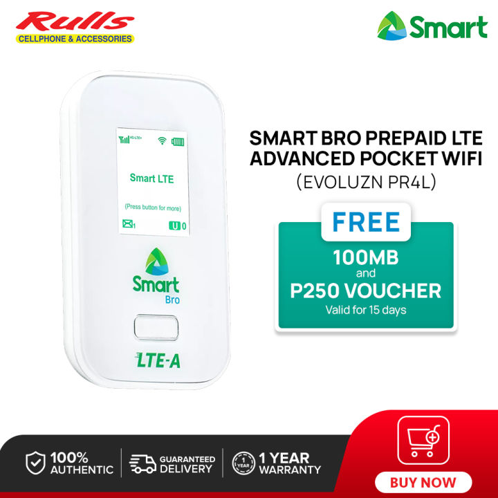 Smart Bro Prepaid LTE Advanced Pocket WiFi (Evoluzn PR4L) with FREE 100MB & P250 Voucher | Lazada PH