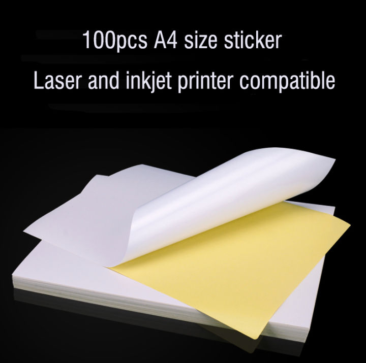 100pcs A4 size sticker printing label paper laser inkjet printer ...