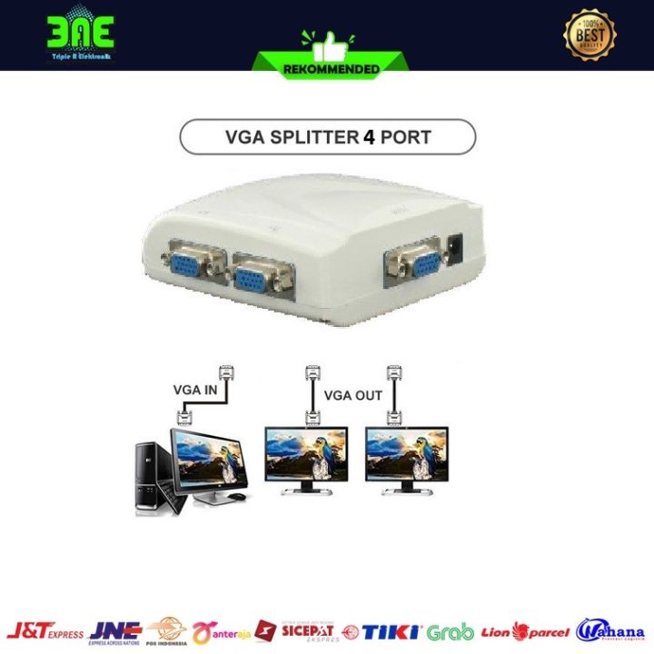 VGA Splitter 4 Port Video Distributor Pembagi Komputer Laptop 1x4 1 ...