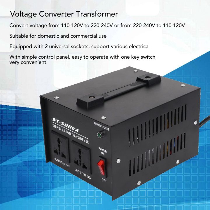 Voltage Converter Transformer 500W Quiet Easy To Operate Input Adjustment 2 Universal Socket ...