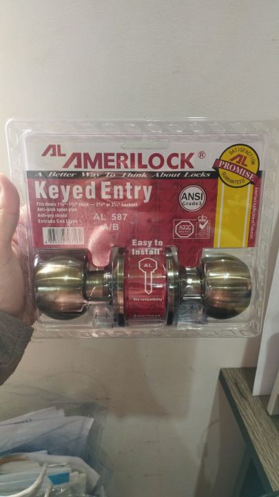 Amerilock Door Knob AL587 Antique Brass Cylindrical Keyed Entry ...