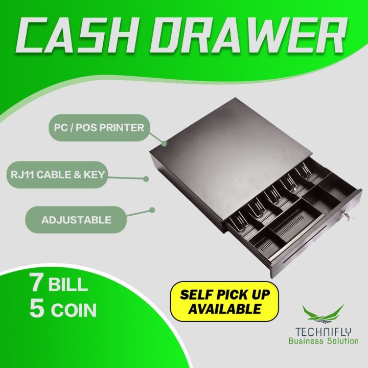 7 Compartment Heavy Duty Cash Drawer Box POS System Register RJ-11 Key ...